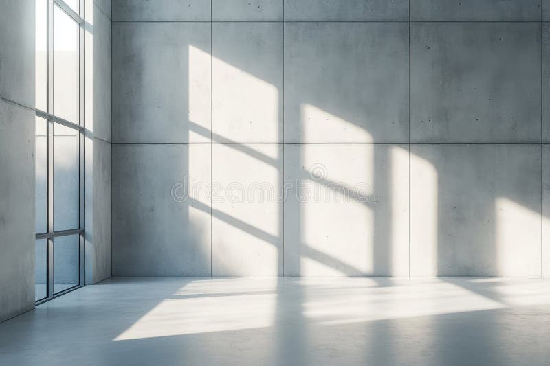 Minimalistic Empty Room with Large Windows and Concrete Walls Stock ...