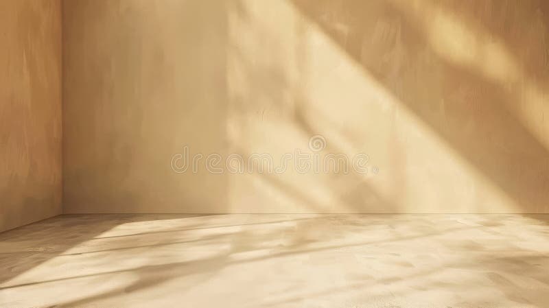 Minimalistic Empty Room with Sunlight and Shadows on Beige Wall and ...