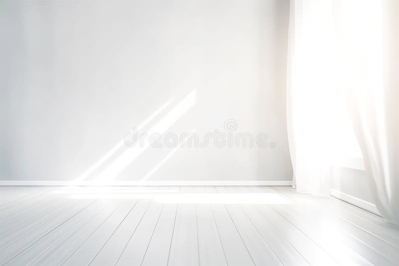 Empty Sunny Interior Room with Green Walls, Three Large Windows, White ...