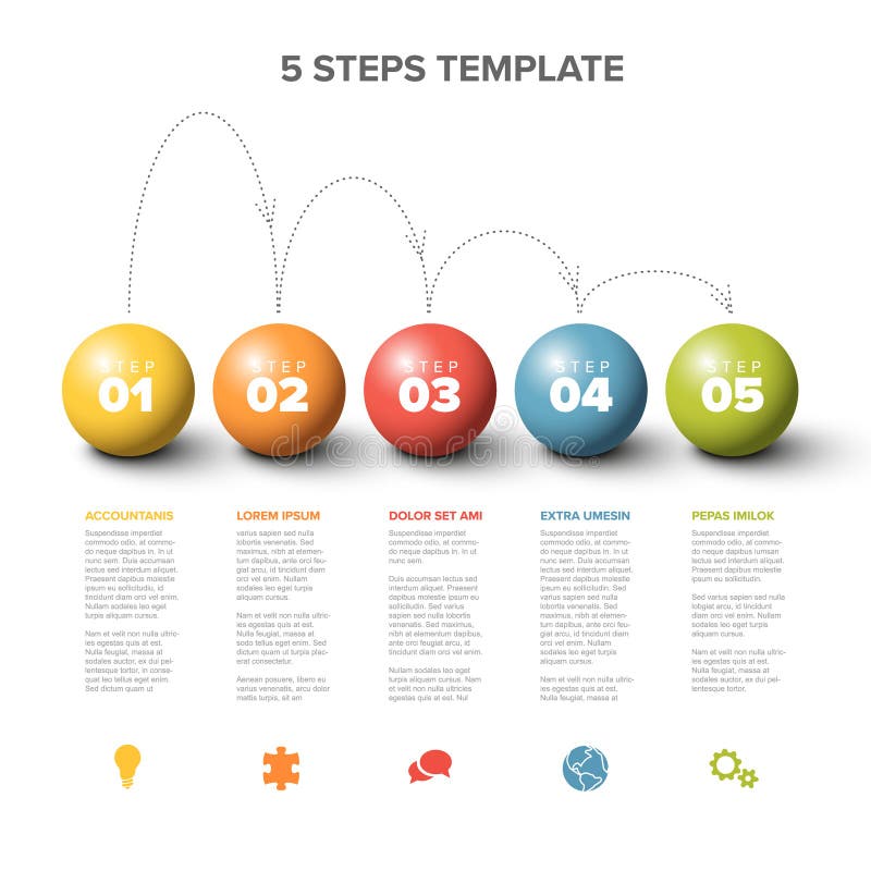 Minimalistic Five Steps Template with Color Bouncing Balls Stock Vector ...