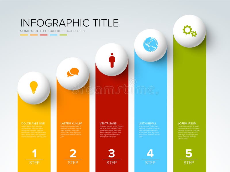 Minimalistic Five Steps Template with Square Steps and Color Stripes ...
