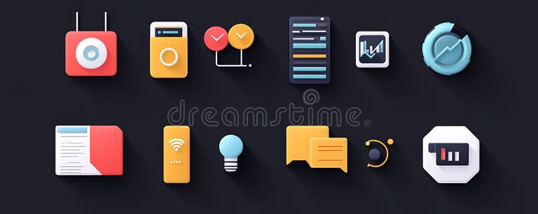 Minimalistic Flat Communication Icons Showcasing Various Technologies ...
