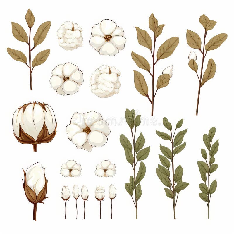 Minimalistic Flat Cotton Set Vector Svg Animation Assets Stock ...
