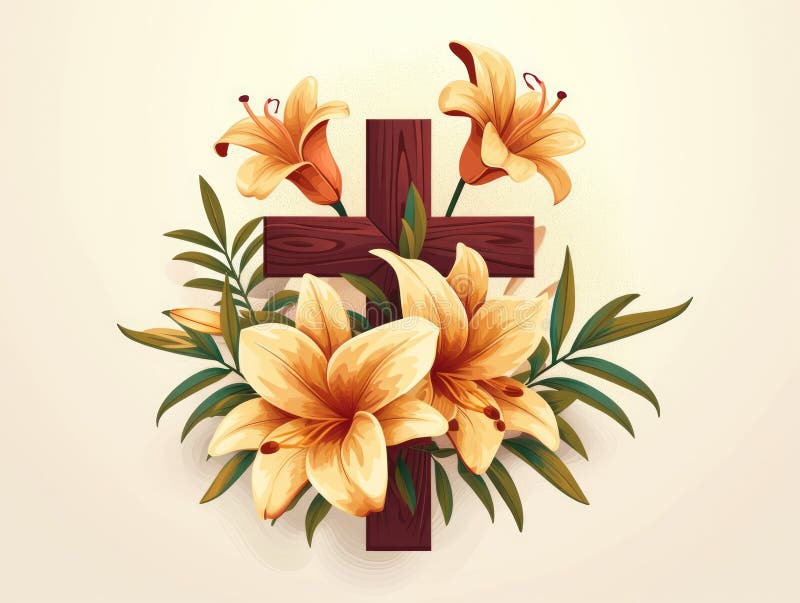 Minimalistic Flat Design of Easter Cross with Lilies AI Generated Stock ...