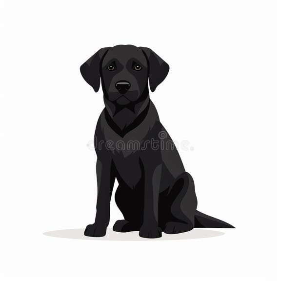 Sleek Black Labrador Dog on White Background - Limited Shading Flat ...