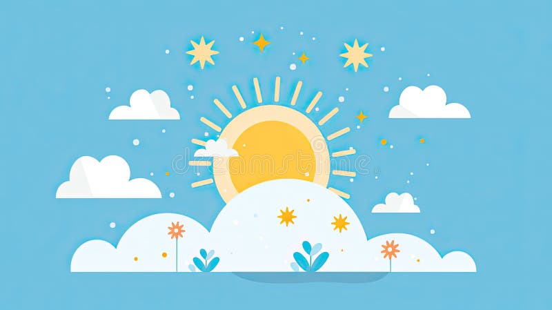 Minimalistic Flat Illustration of a Sunny Day, Blue Sky, Fluffy White ...