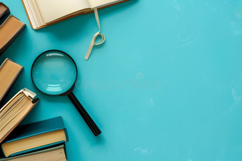 Minimalistic Flat Lay with Books, Notebook, and Magnifying Glass Stock ...