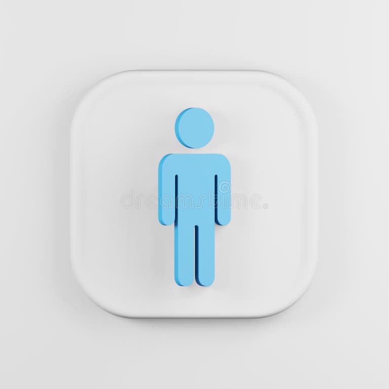 Minimalistic Flat Outline Blue Man Icon. 3d Rendering White Square Key ...
