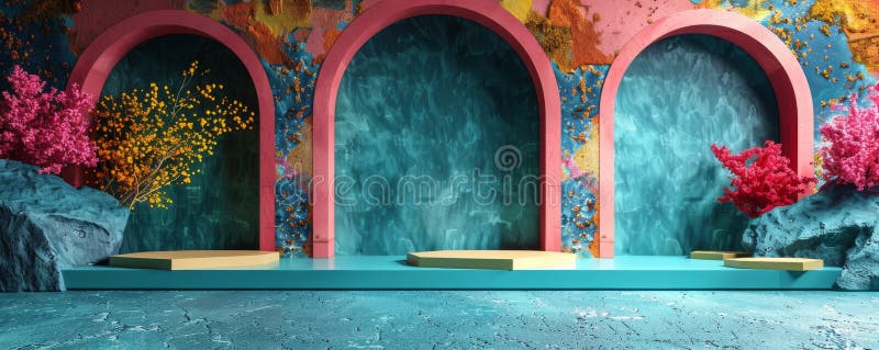 Minimalistic Floating Marble Platforms in Serene Green Water Environment Stock Image - Image of ...