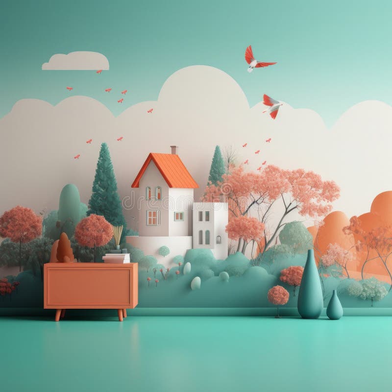 Minimalistic Floating Miniworld Wallpaper Stock Illustration ...
