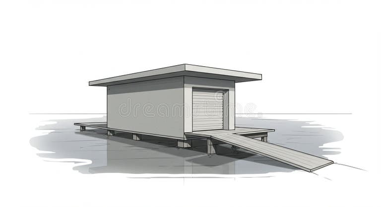 A Minimalistic Floating Structure with a Flat Roof is Depicted in ...