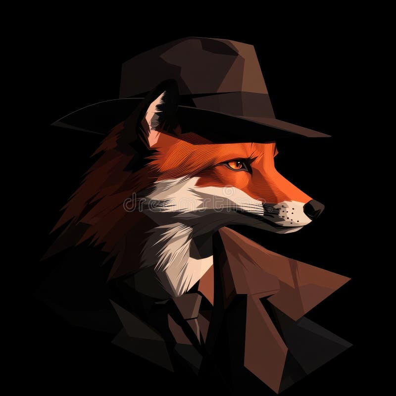 Minimalistic Fox Detective in Cosmic Black Background with Warm Hues ...