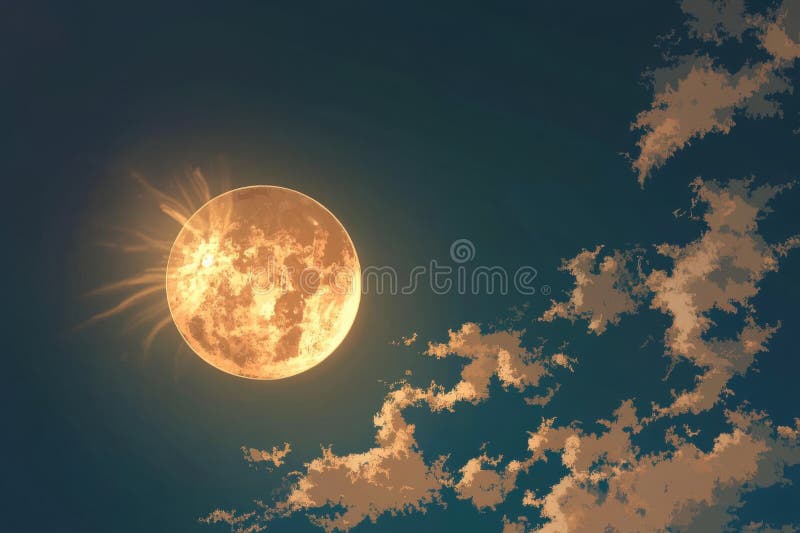 Minimalistic Full Moon and Clouds at Night - Serene Digital Art for ...