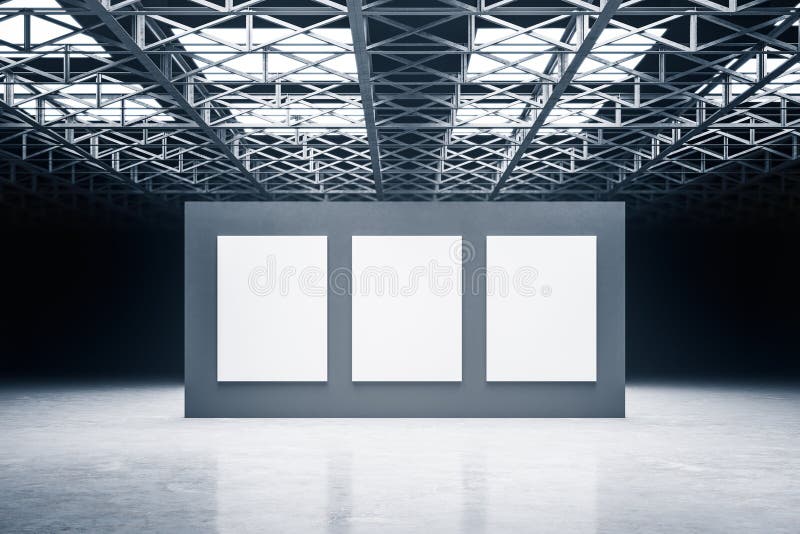Minimalistic Gallery Hall with Exhibition Stand with Two Blank Posters ...