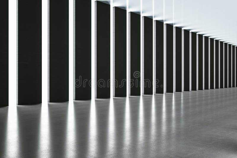 Minimalistic Gallery Interior with Gray Columns Stock Illustration ...
