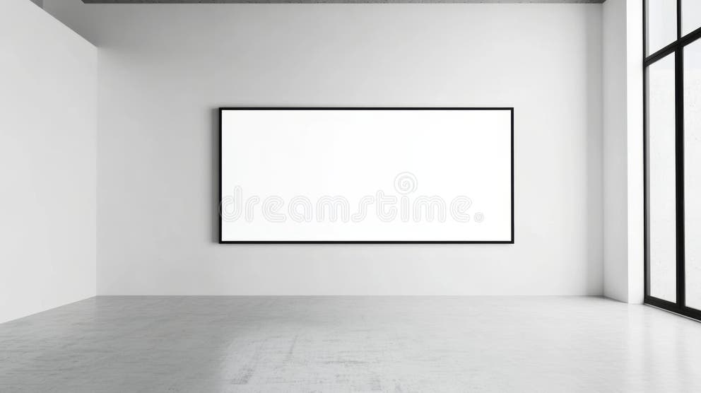 Minimalistic Gallery Interior with Large Blank Canvas on Clean White ...
