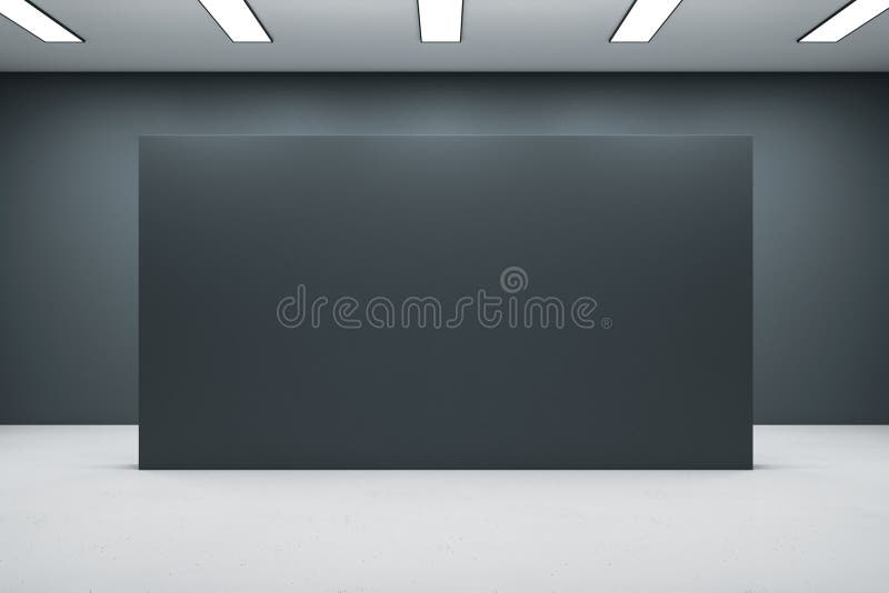 Minimalistic Gallery Room with Black Empty Exhibition Stand Stock ...
