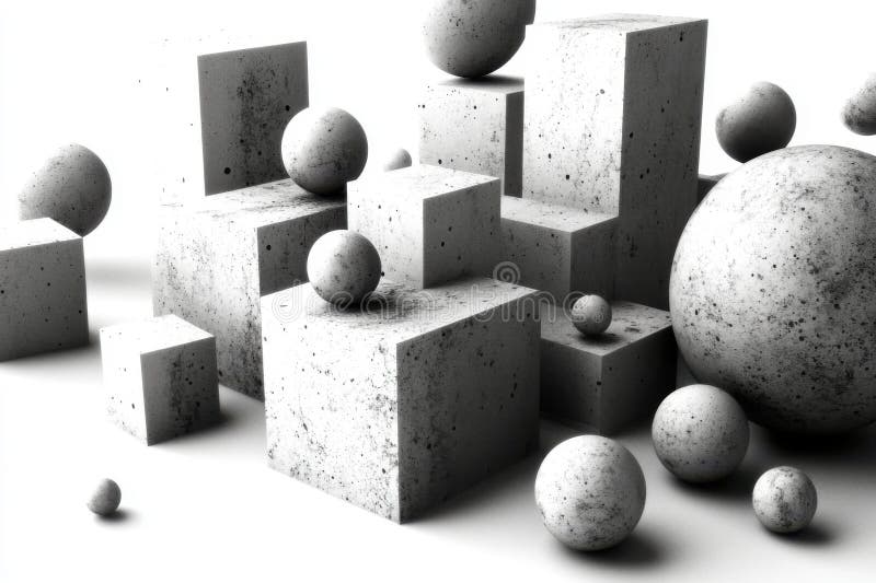 Minimalistic Geometric Abstract with Concrete Cubes and Spheres for ...