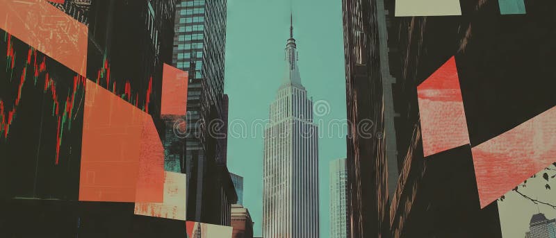Minimalistic Geometric Collage Featuring Skyscraper and Stock Market ...