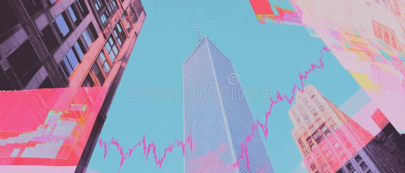 Minimalistic Geometric Collage Showcasing Skyscraper and Stock Market ...
