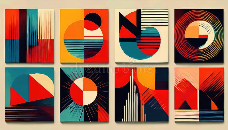 Minimalistic Geometric Posters Brutalist Abstraction in Vibrant Colors ...