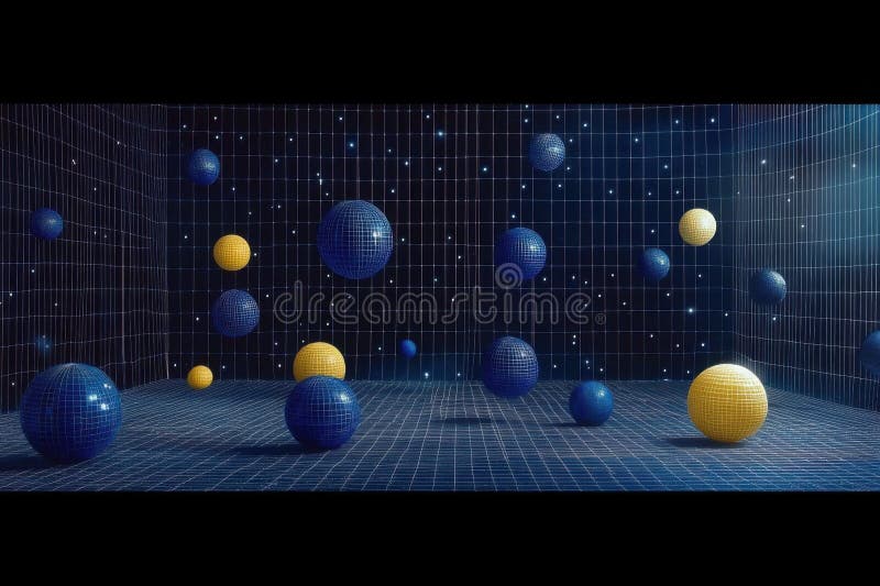 Minimalistic Geometric Scene with Blue and Yellow Spheres in a Grid ...