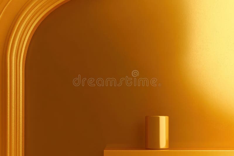Minimalistic Golden Scene with Smooth Cylindrical Object and Elegant ...