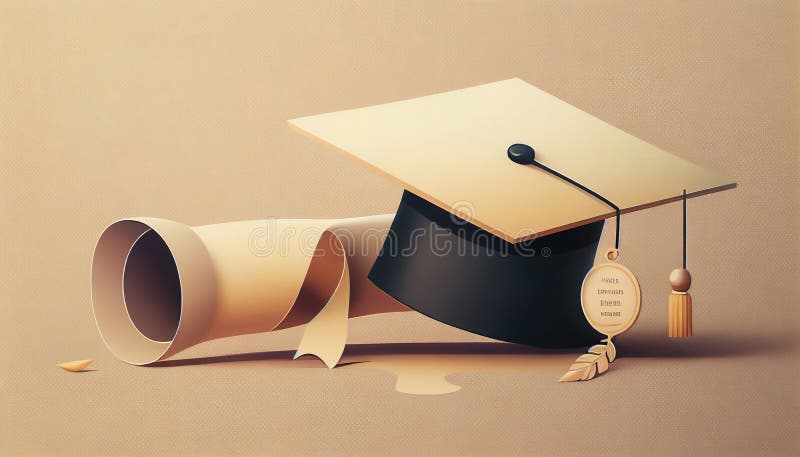 Minimalistic Graduation Cap and Scroll Illustration. Generative AI ...
