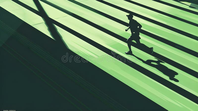 Minimalistic Graphic of Runner in Motion with Shadows Stock ...