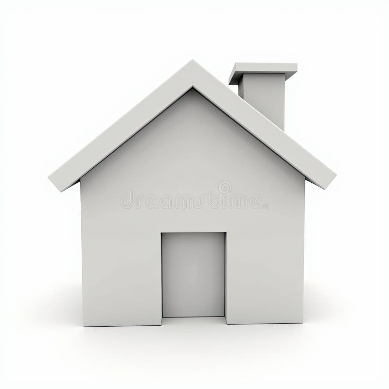 Minimalistic Grayscale 3D Model of a House with a Chimney and Simple ...