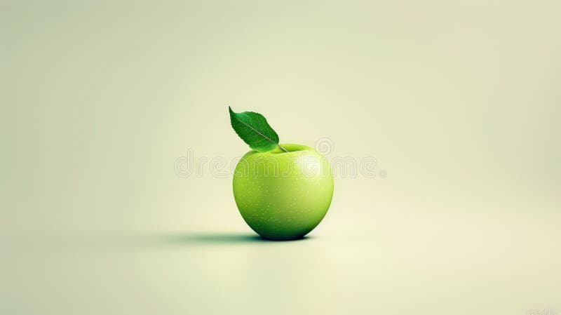 Minimalistic Green Apple with Leaf on Light Background. Generative Ai ...