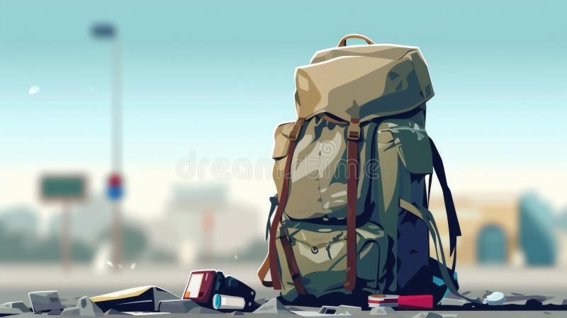 Minimalistic Green Backpack with Scattered Items Outdoors Stock Photo ...