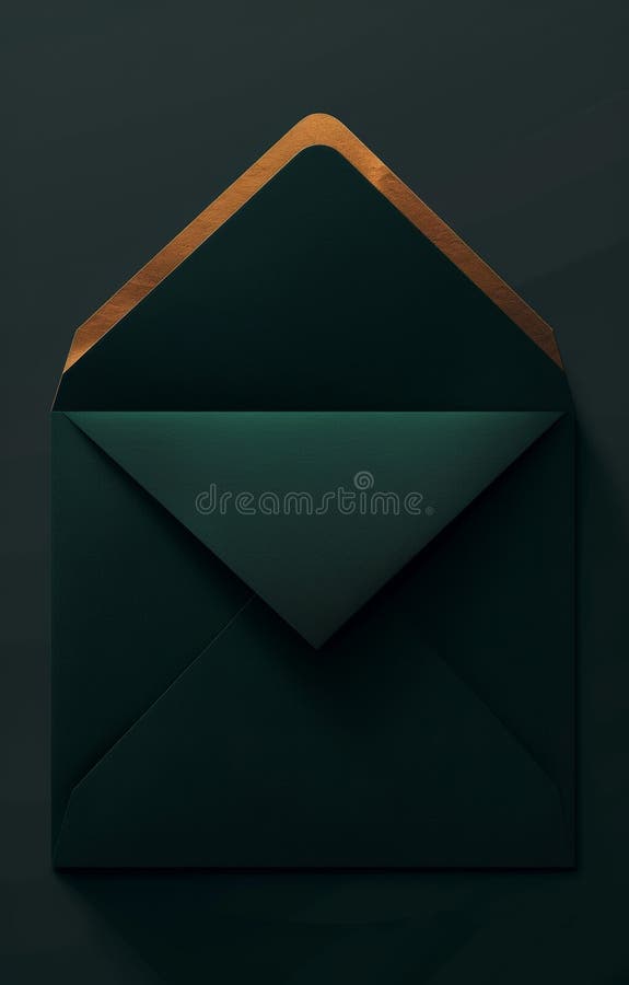 Minimalistic Green Envelope with Gold Lining for Elegant Invitations or ...