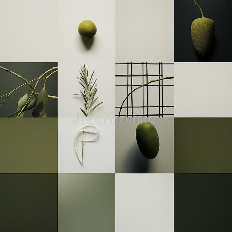 Minimalistic Grid Composition Featuring a Single Olive Fruit Stock ...