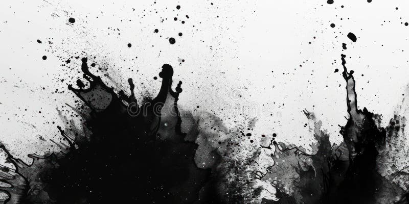 A Minimalistic Grunge Background with Black Ink Splatters and Textures on a White Canvas Stock ...