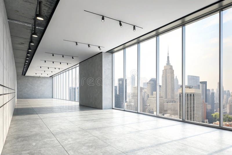 Minimalistic Hall Interior with Gray Wall and City View Stock Image ...