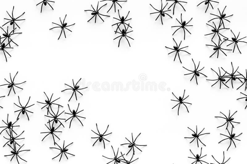 Minimalistic Halloween Frame with Small Spiders on White Background Top ...