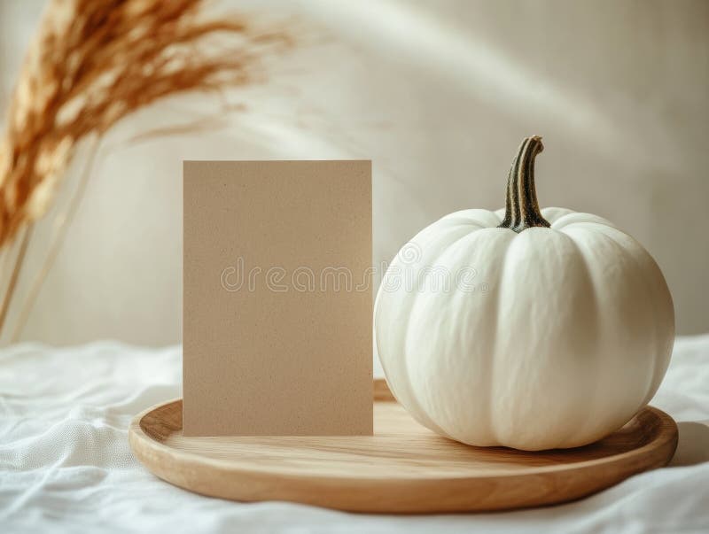 Minimalistic Halloween Mockup Scene with Elegant White Pumpkin for ...