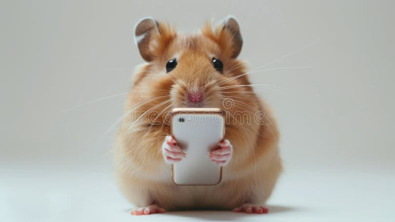 Minimalistic Hamster Selfie Cute Rodent Capturing Joy with Tiny Phone ...