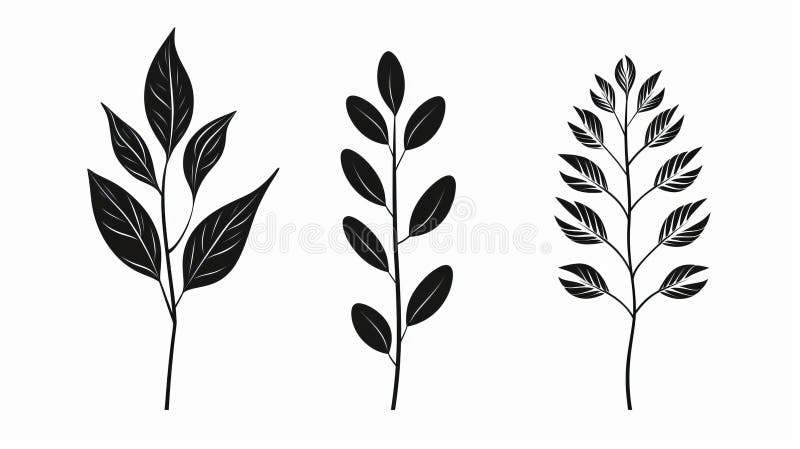 Minimalistic Hand-drawn Leaf Patterns in Black and White Stock ...