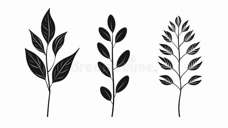 Minimalistic Hand-drawn Leaf Patterns in Black and White Stock ...