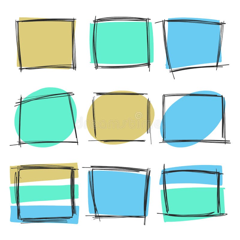 Vector Set of Hand Drawn Frames and Spots in Various Geometric Shapes for Backdrops. Colorful ...