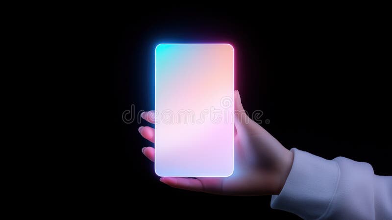 Minimalistic Hand Holding Glowing Mobile Phone in Dark Setting Stock ...