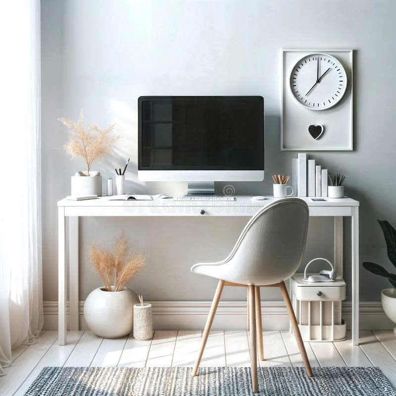Minimalistic Home Office Setup. GenerativeAI Stock Illustration ...