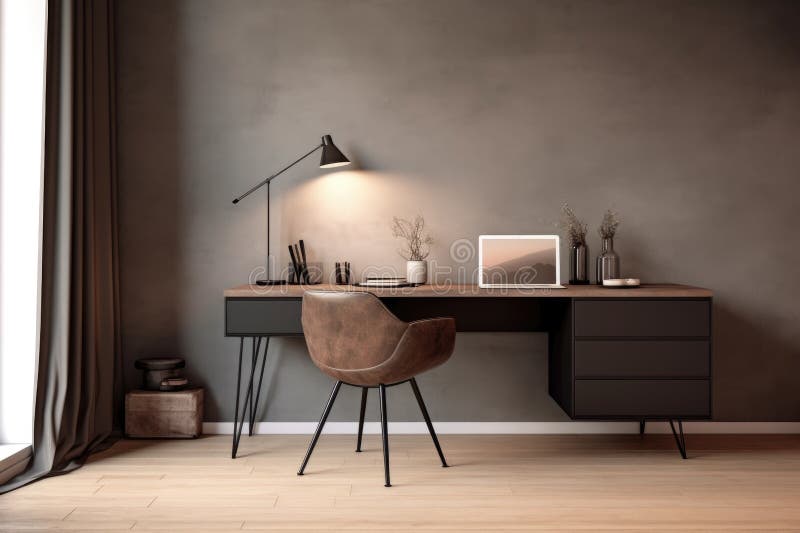 A Minimalistic Home Office Setup with a Sleek Desk and Chair Stock ...