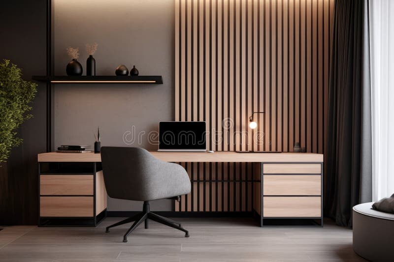 A Minimalistic Home Office Setup with a Sleek Desk and Chair Stock ...