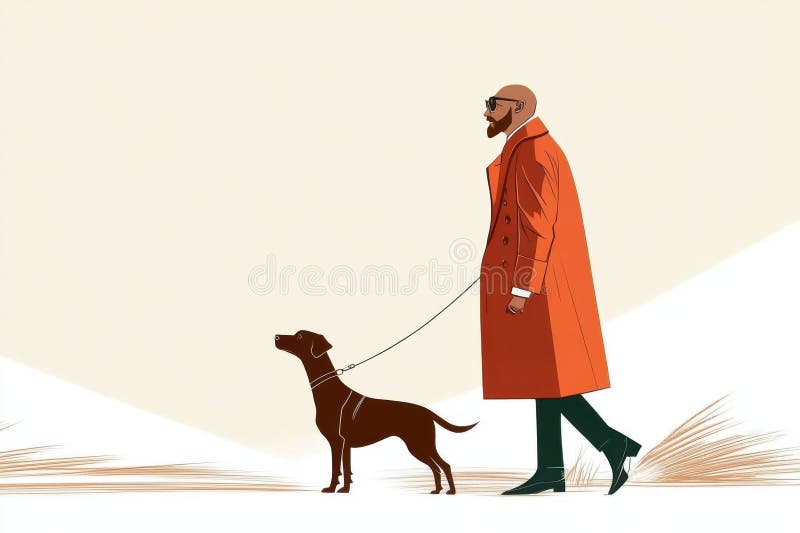 Minimalistic Hunter Illustration Featuring a Stylish Hunter Walking a ...