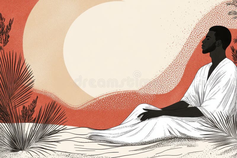 Minimalistic Illustration of Contemplative Model in Serene Natural ...