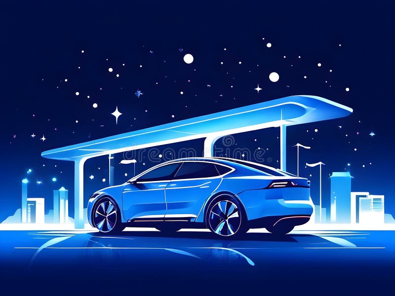 Minimalistic Illustration of an Electric Car Connected To a Charging ...