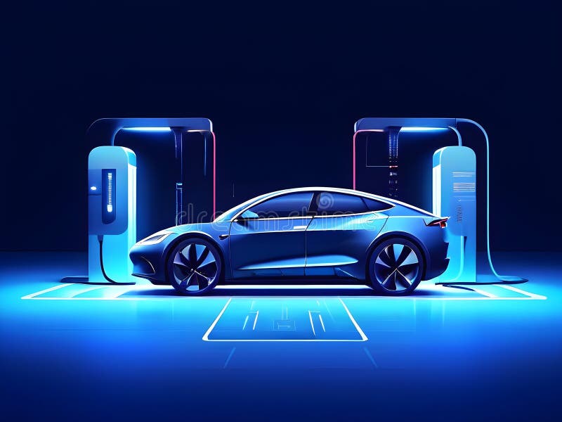 Minimalistic Illustration of an Electric Car Connected To a Charging ...
